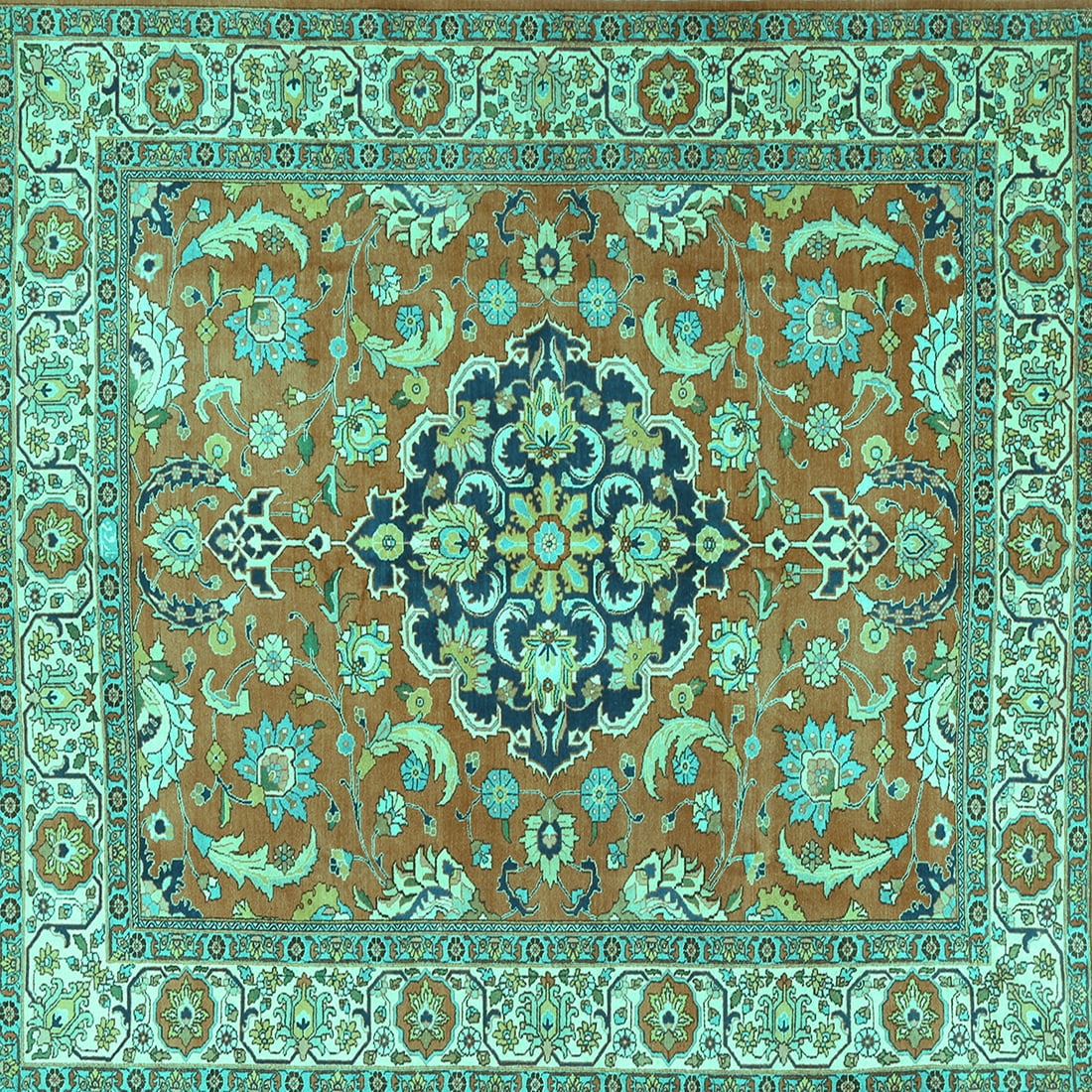Ahgly Company Machine Washable Indoor Square Persian Turquoise Blue ...