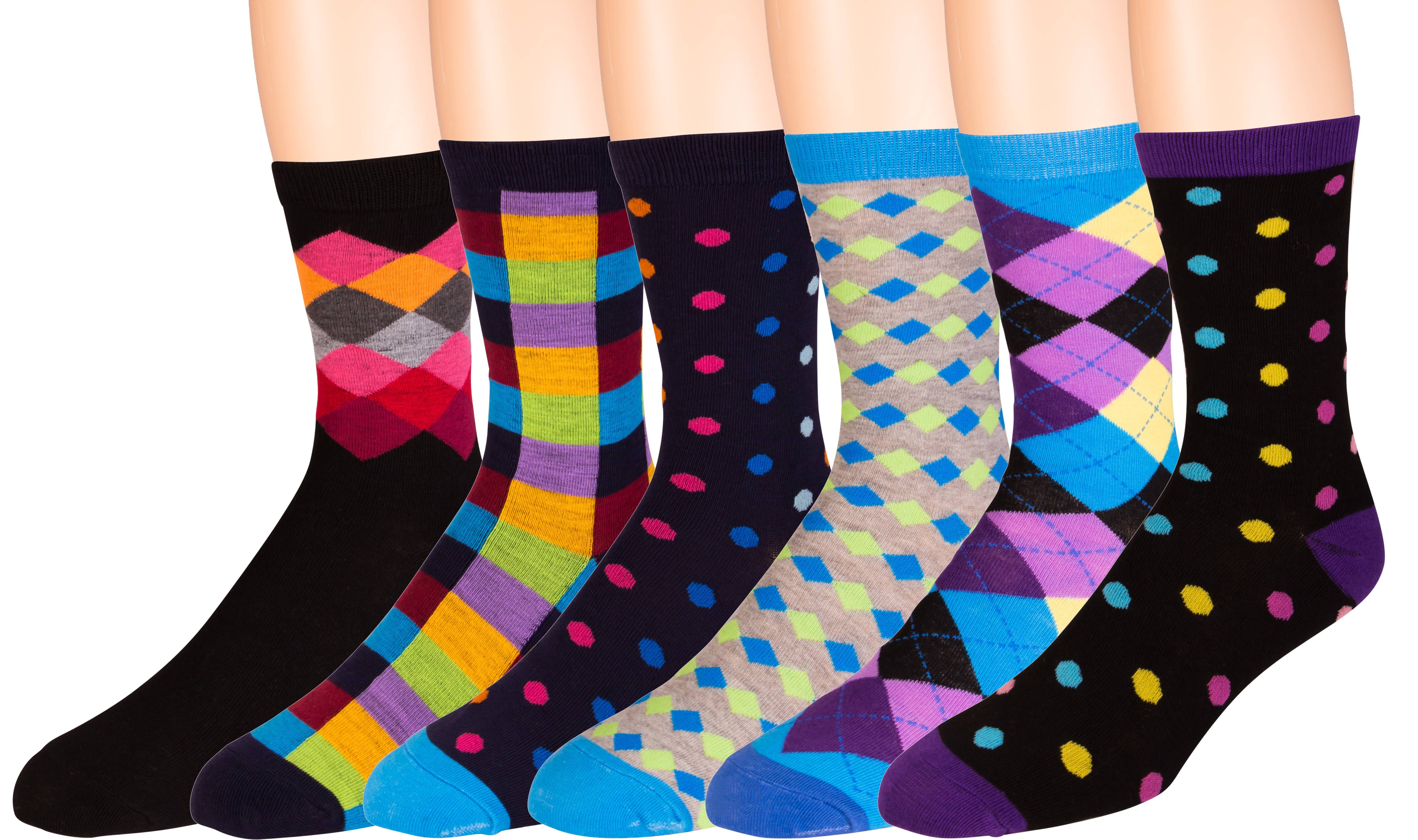Zeke Men's Pattern Dress Funky Fun Colorful Socks 6 Assorted Patterns ...