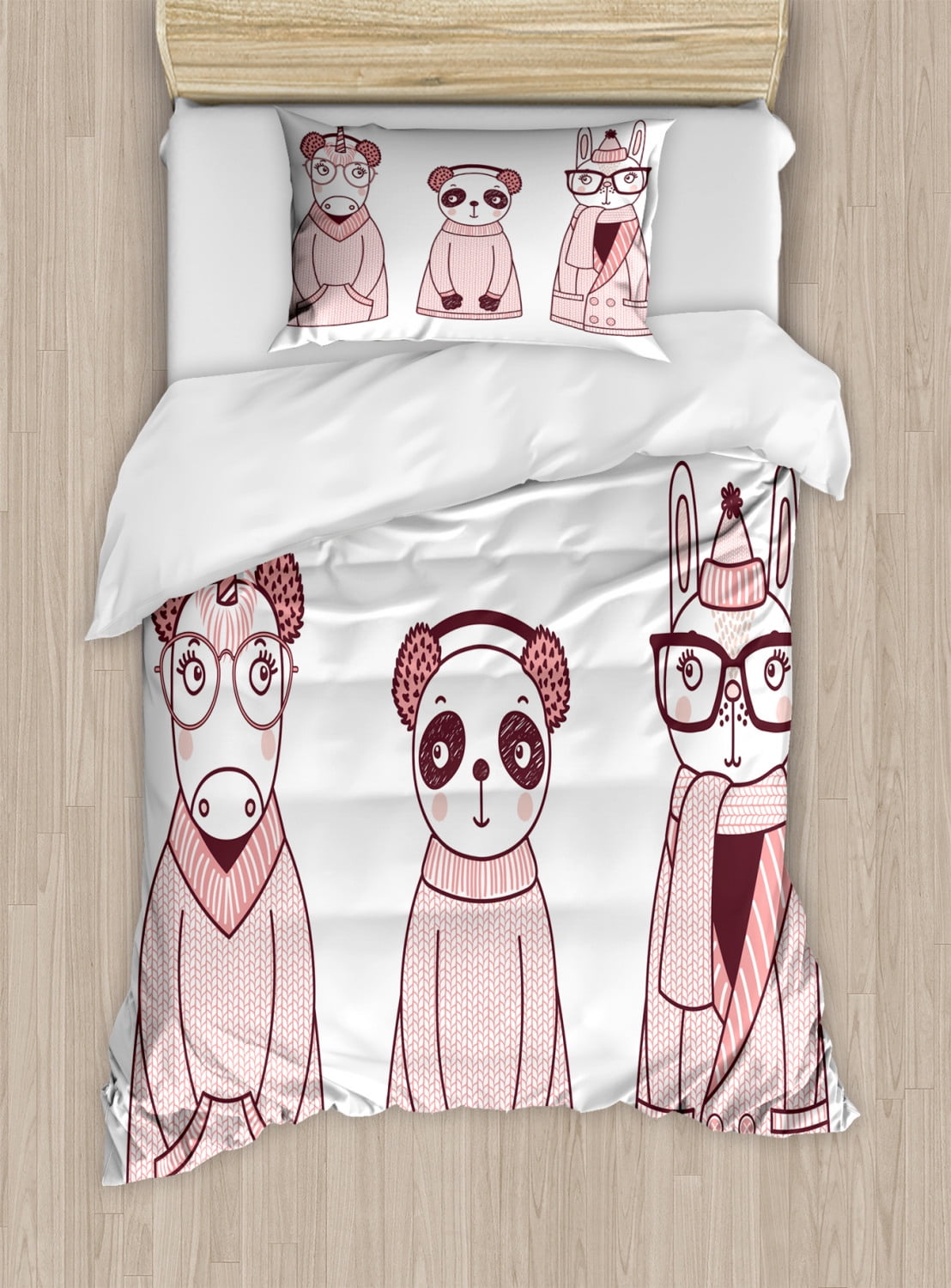 Doodle Twin Size Duvet Cover Set, Hand Drawn Animals with Coats ...