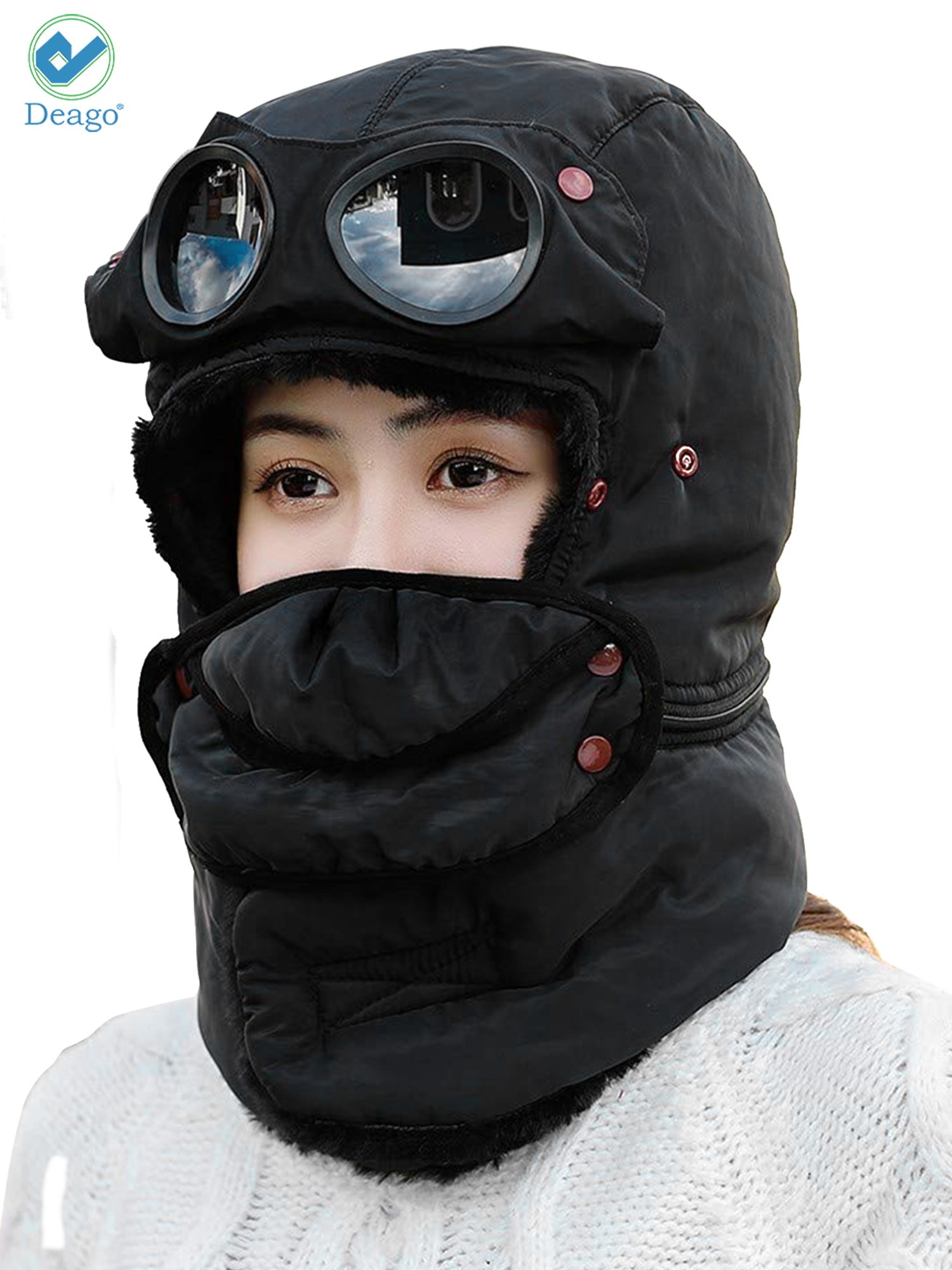 Deago Trooper Trapper Hat Winter Windproof Ski Hat with Glasses and ...
