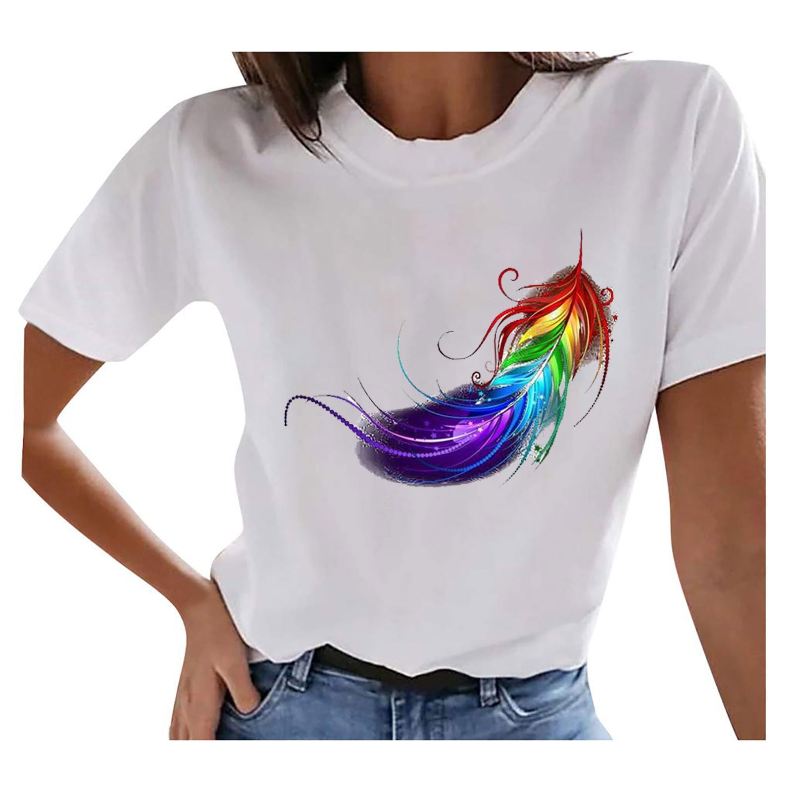 Cute Spring Tops for Women Ladies Boho Floral Print Tops Short Sleeve ...