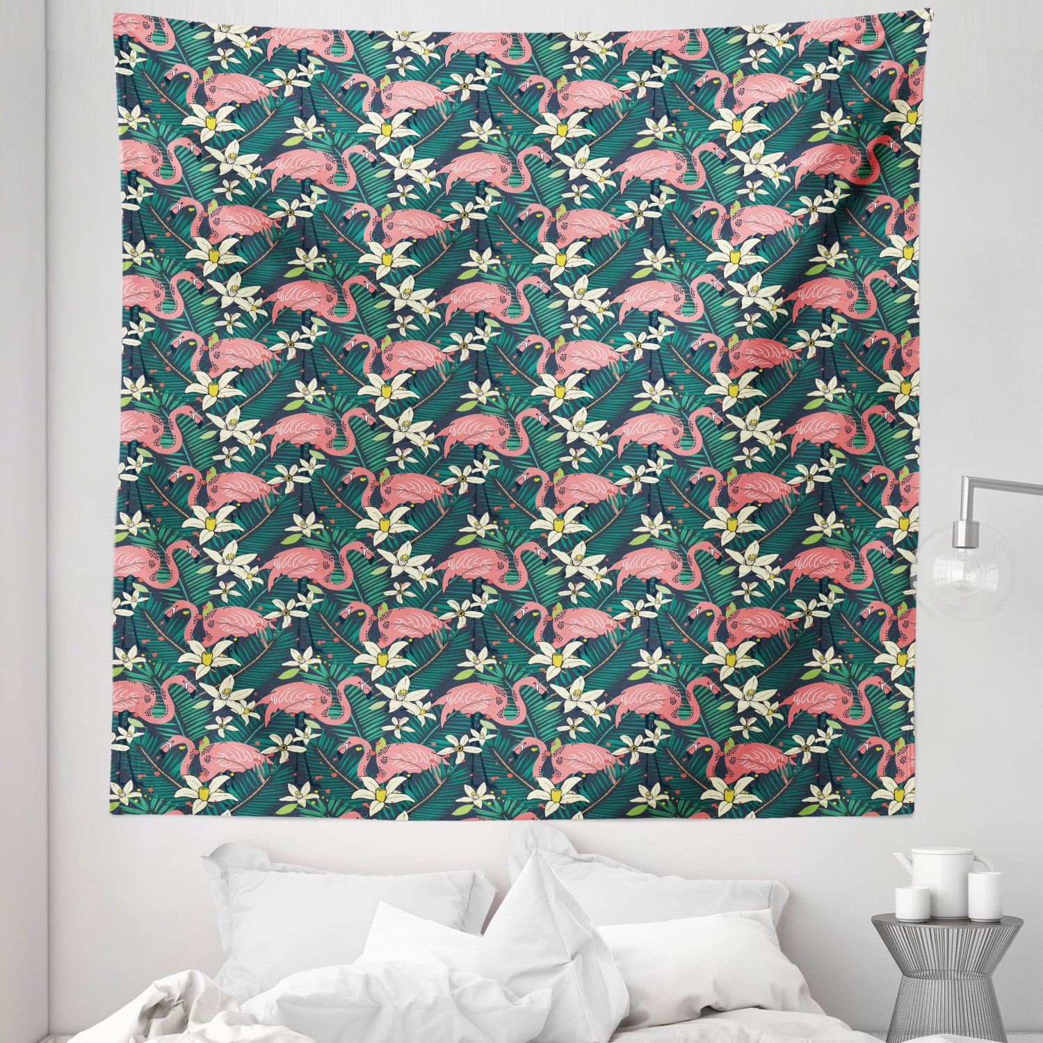 Flamingo Tapestry, Hawaiian Exotic Nature and Wildlife Theme with Birds ...