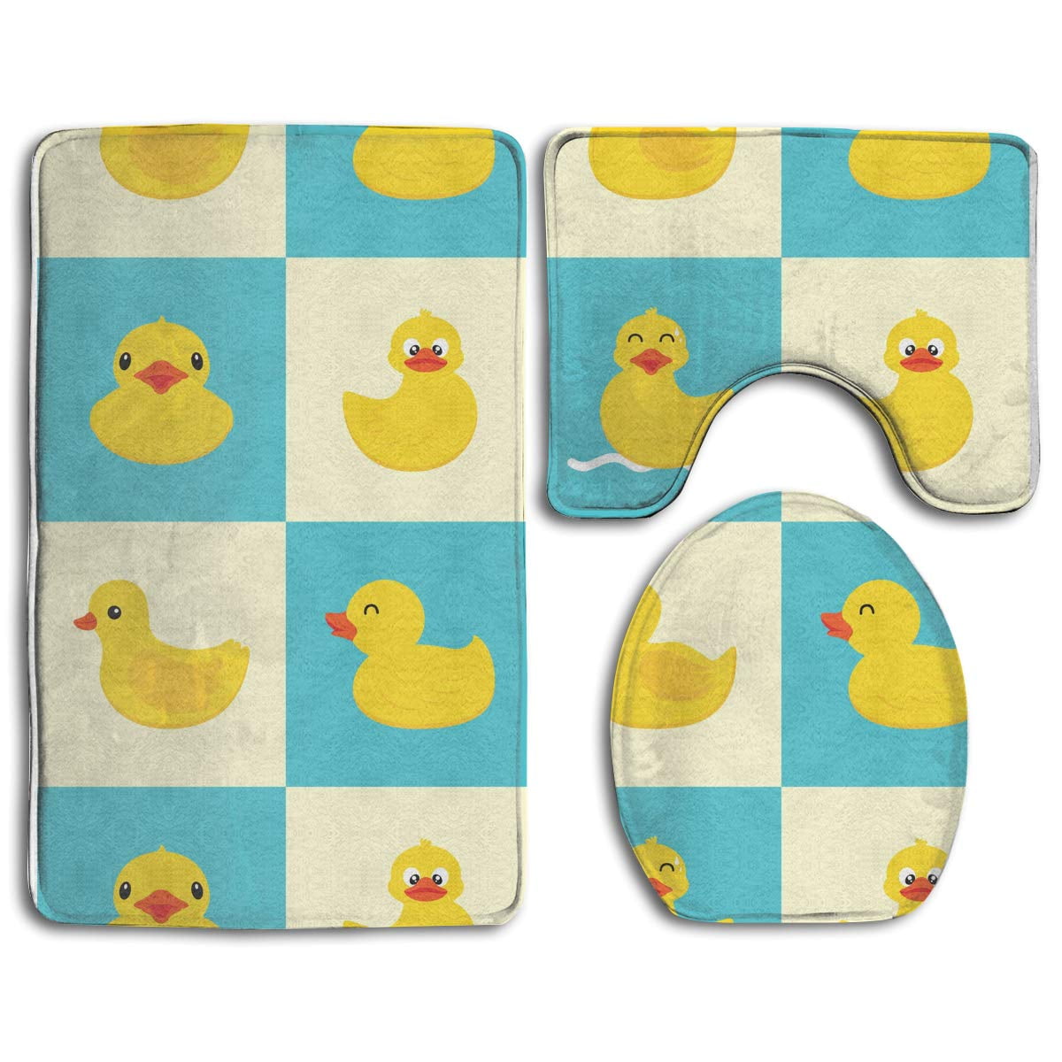 GOHAO Funny Rubber Duck 3 Piece Bathroom Rugs Set Bath Rug Contour Mat ...