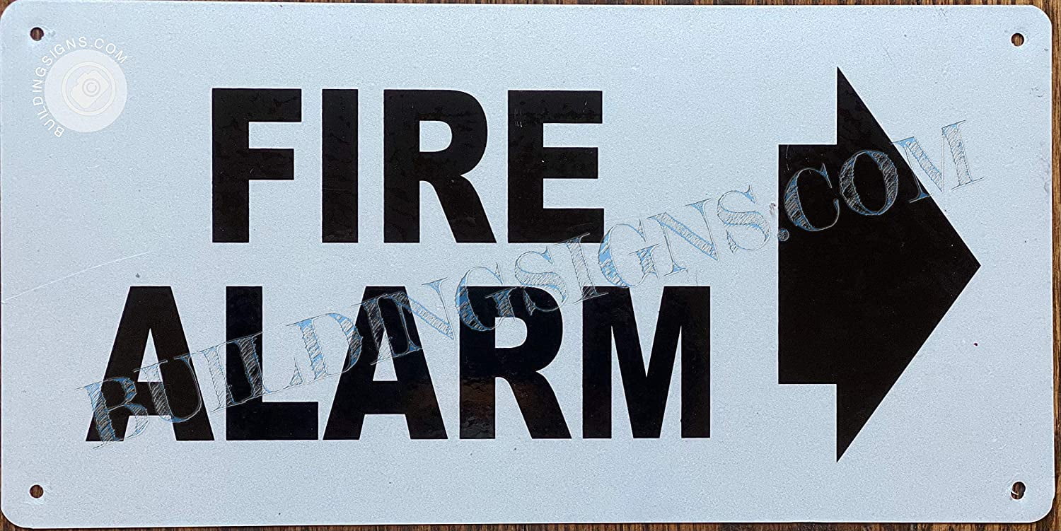 FIRE Alarm Sign Arrow Right (White, Reflective, Aluminium 6X12,Rust ...