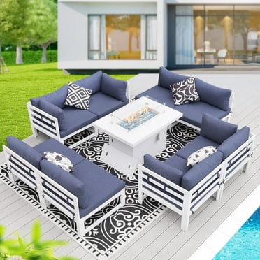 RADIATA 9-Piece Aluminum Outdoor Patio Conversation with Fire Pit Table ...
