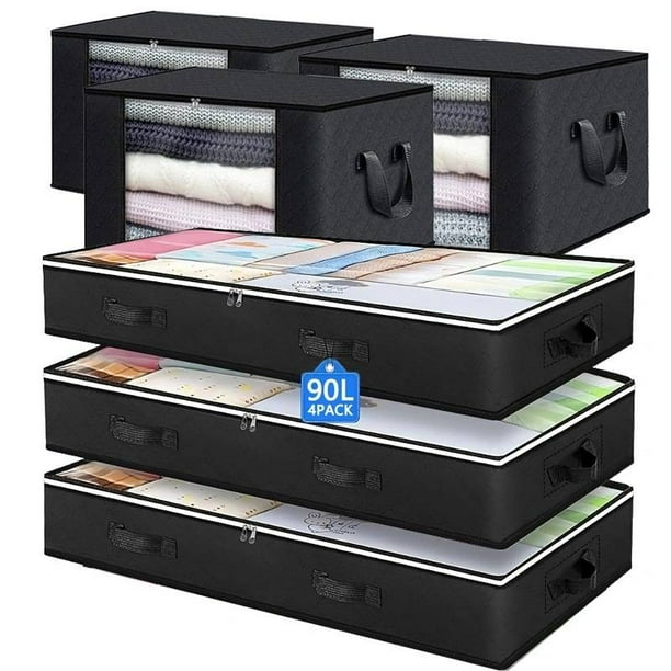 PrettyCare 3 Pcs 95L + 3 Pcs 60L Large Underbed Storage Bags Organizer Container with Zippers ...