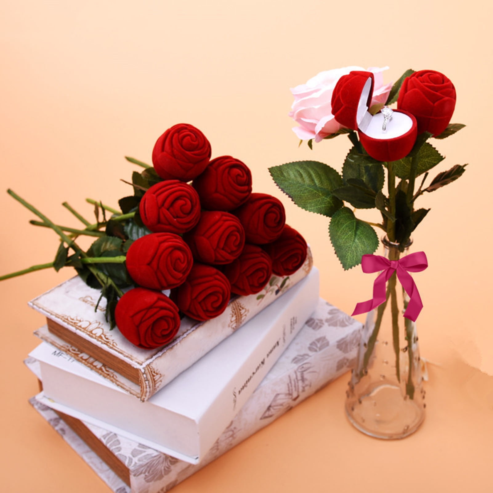 Neinkie Rose Shaped Red Velvet Valentines Jewelry Gift Box Red Rose Ring Box Red Rose Shape Earring Jewelry Box Romantic Proposal Ring Case for Engagement Wedding Valentine s Day Walmart