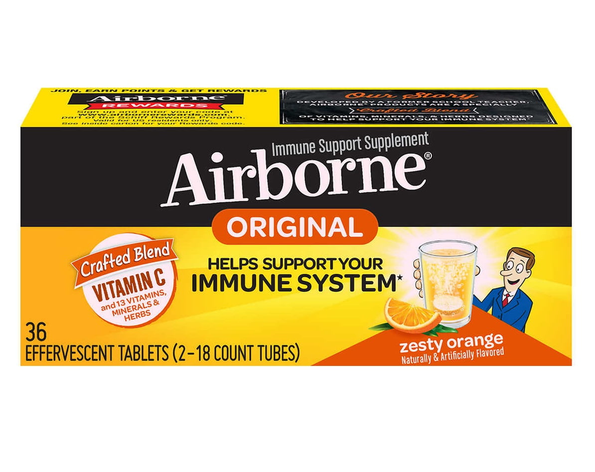 Airborne Zesty Orange Effervescent Immune Support Supplement 36 Tablets ...