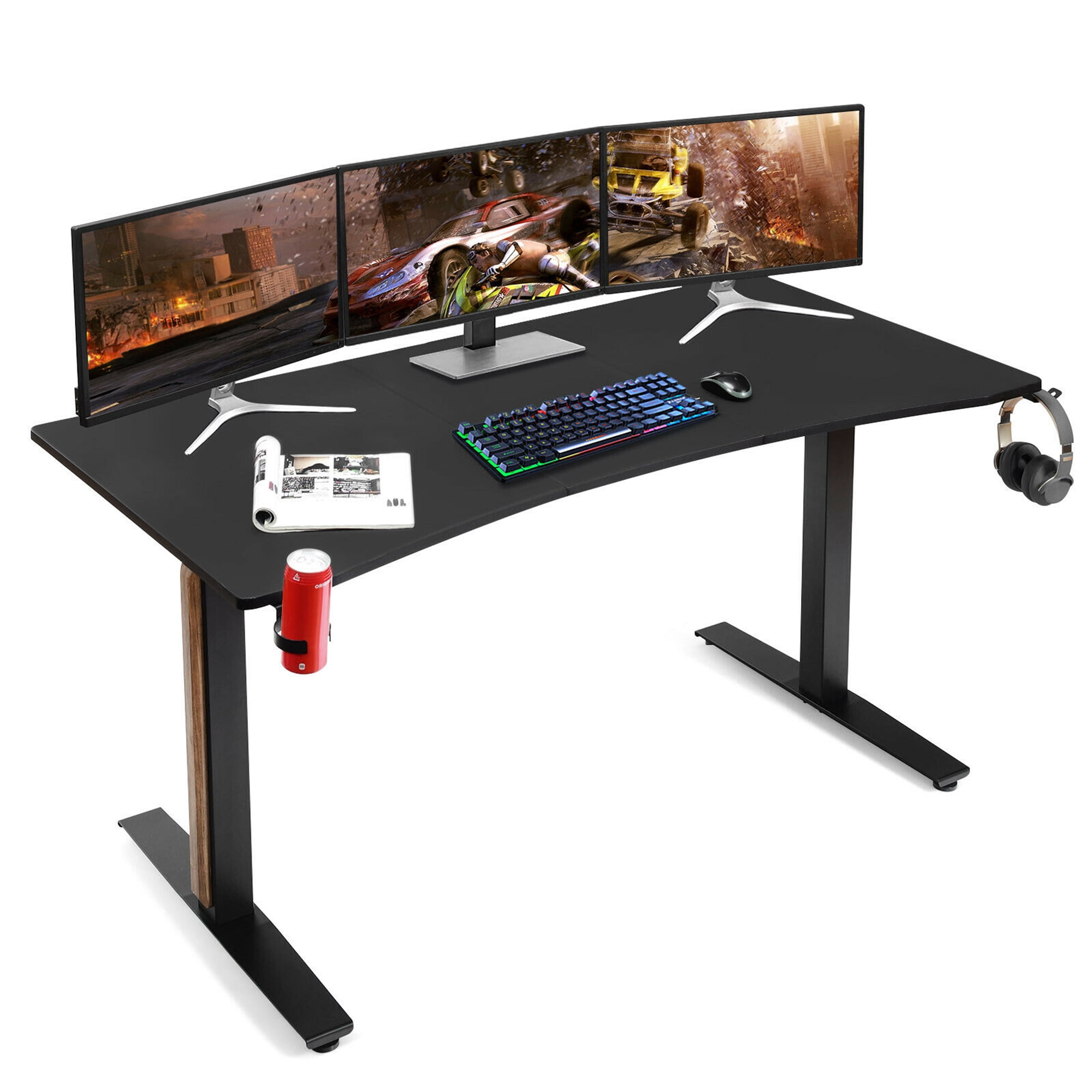 Gymax 63'' Gaming Desk T- Shaped Computer Desk Gamer Table w/Headphone ...