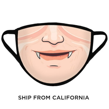 Vampire Teeth Face Mask Funny Halloween Fangs Novelty Graphic Nose And ...