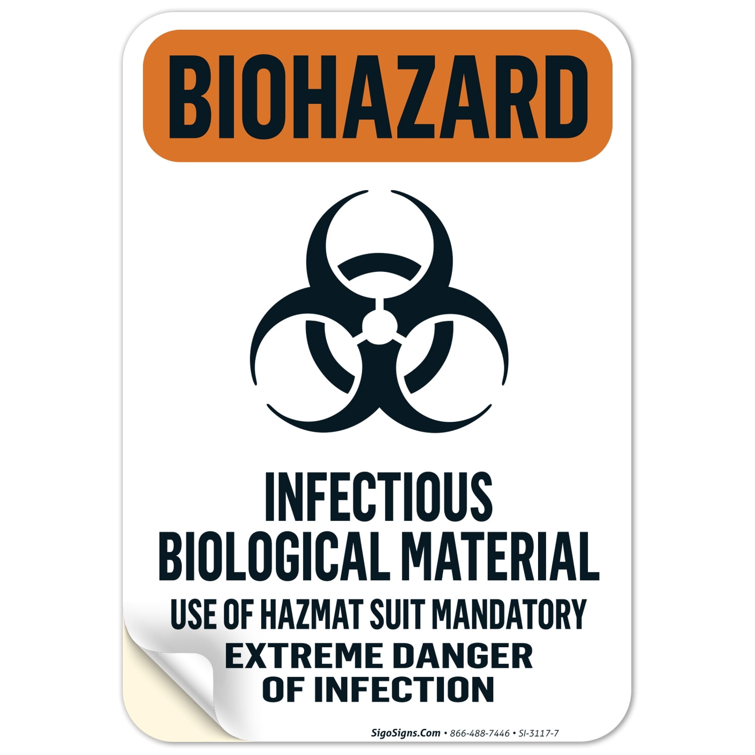 Biohazard Infectious Biological Material Sign, 10x7 Vinyl Sticker ...