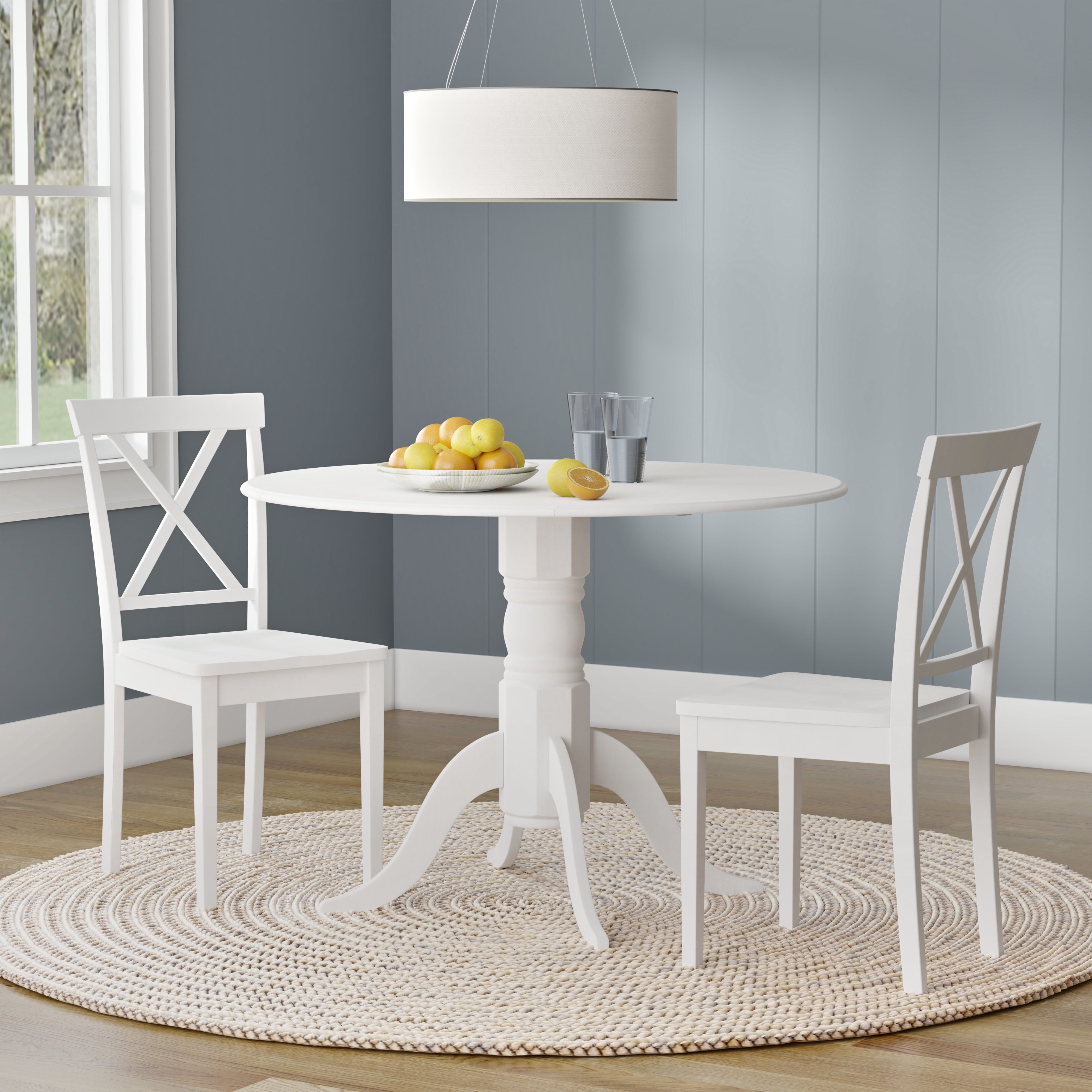 3-PC - 42" Round Double Drop-Leaf Dining Table + X-Back Dining Chairs ...