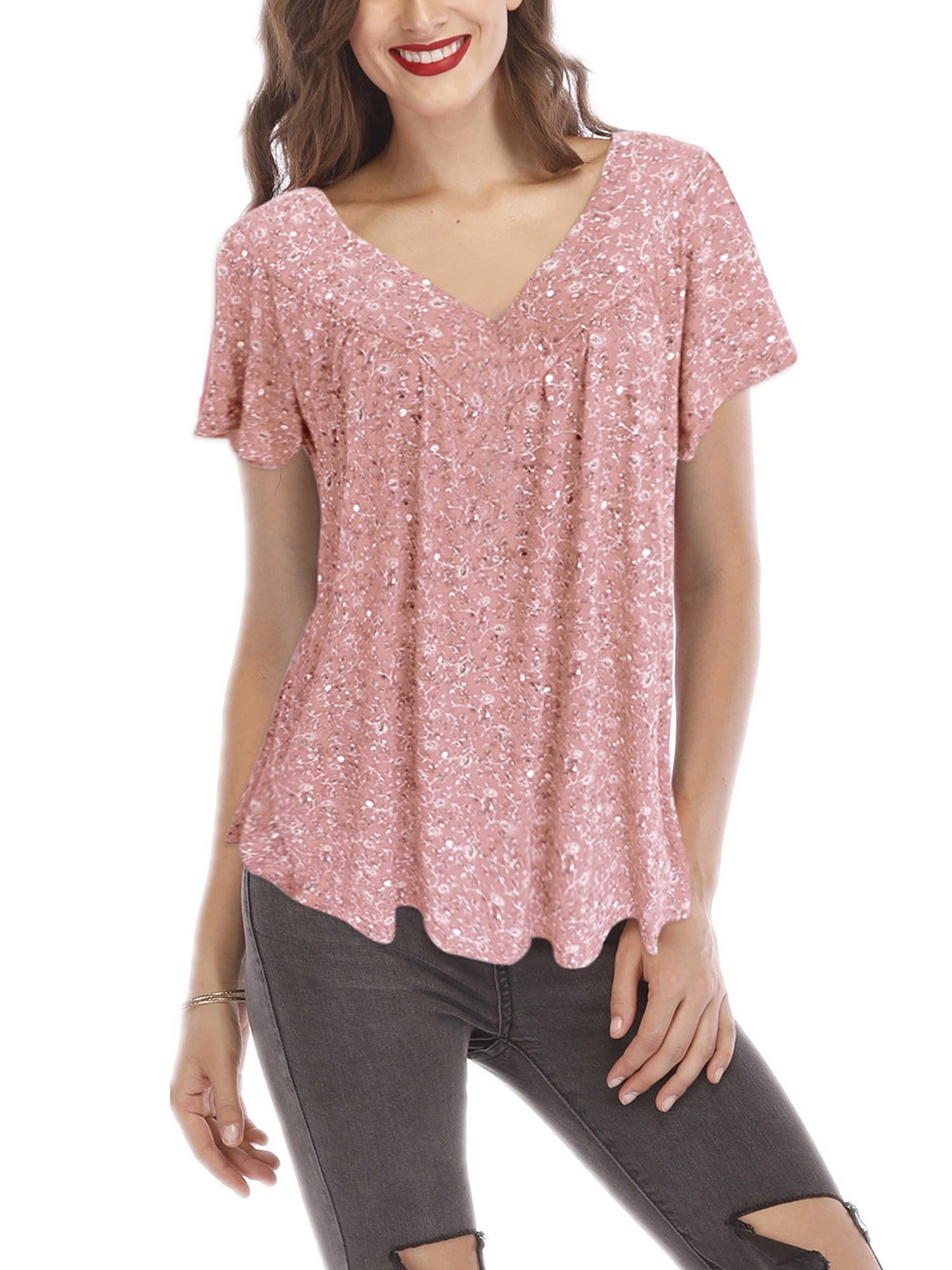 S 5xl Women Floral Summer Loose Short Sleeve T Shirt Boho Baggy Tops
