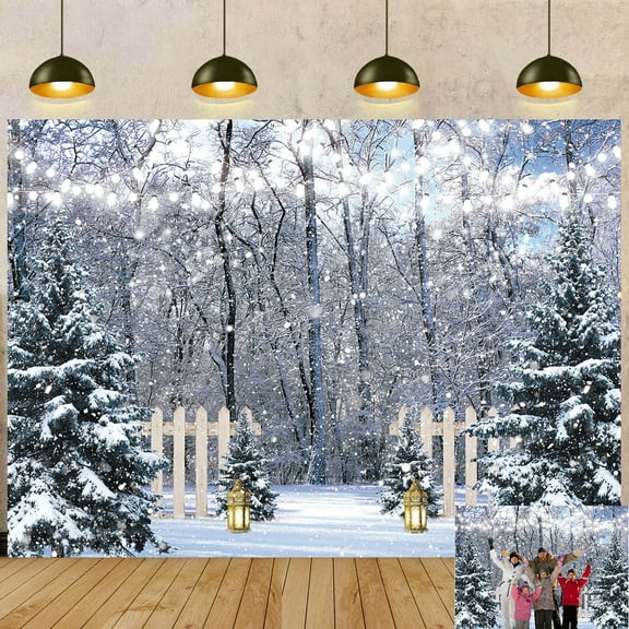 6x4FT Winter Backdrop Winter Scene Backdrop Snow Wonderland Pine Tree ...