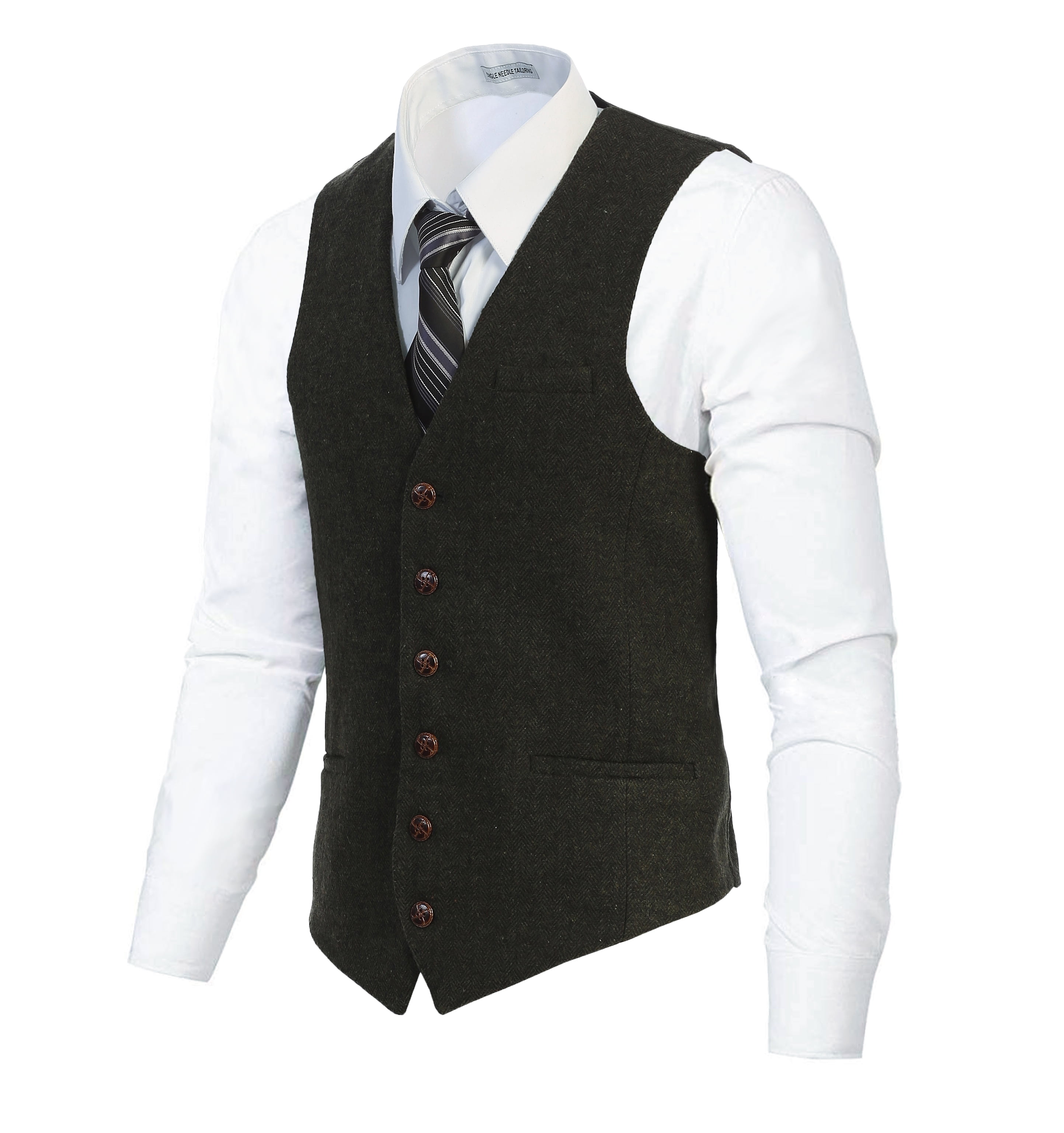 Gioberti Men's 6 Button Slim Fit Formal Herringbone Tweed Vest ...