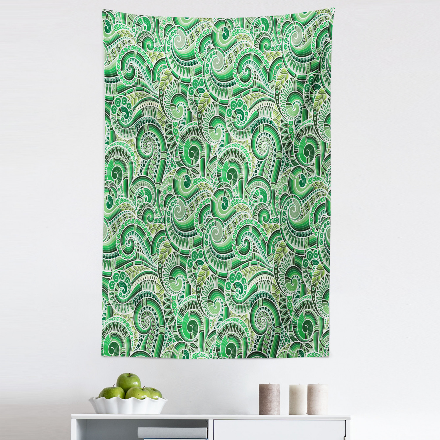 East Tapestry, Classic Design Swirl Doodle Floral Illustration Curvy ...
