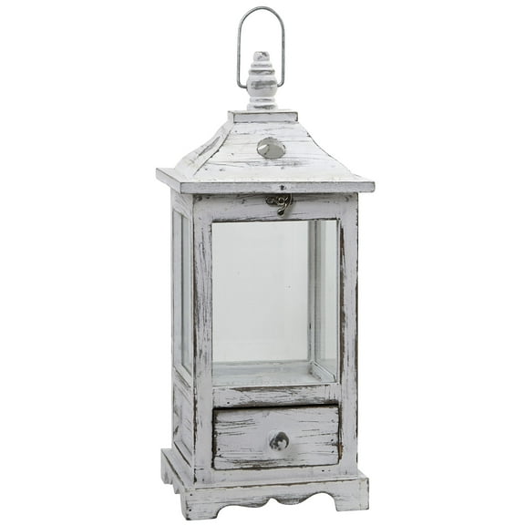 Nearly Natural Distressed Wooden Lantern with Drawer Rustic Home Accent ...