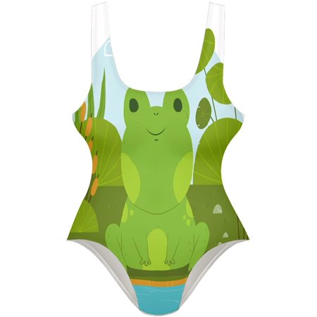 Women Swimsuit Smiley Frog Fat Green Pond Lotus One Piece Swimwear ...