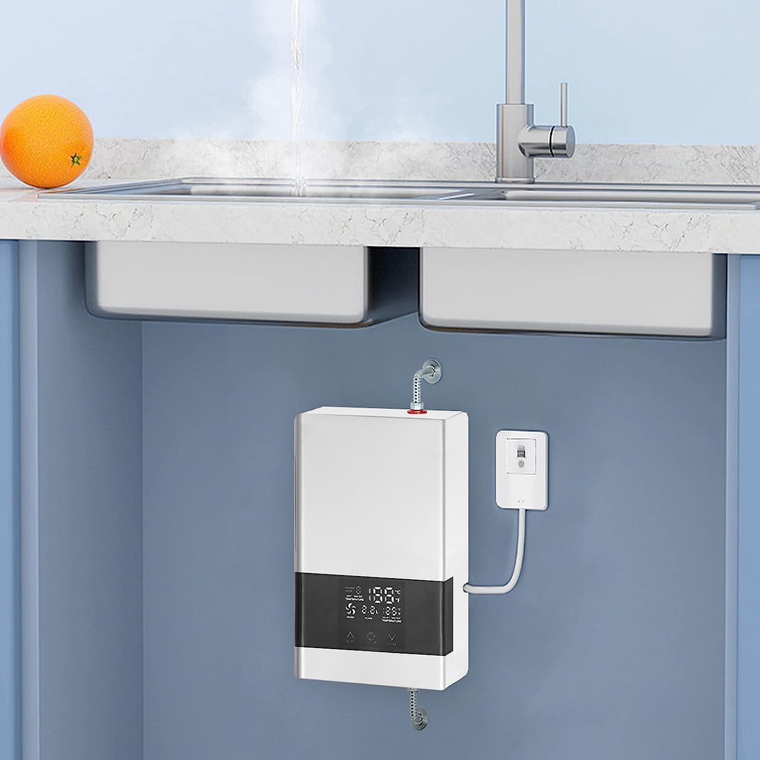 Fichiouy 4000W Mini Tankless Water Heater with Remote Control and Touch ...