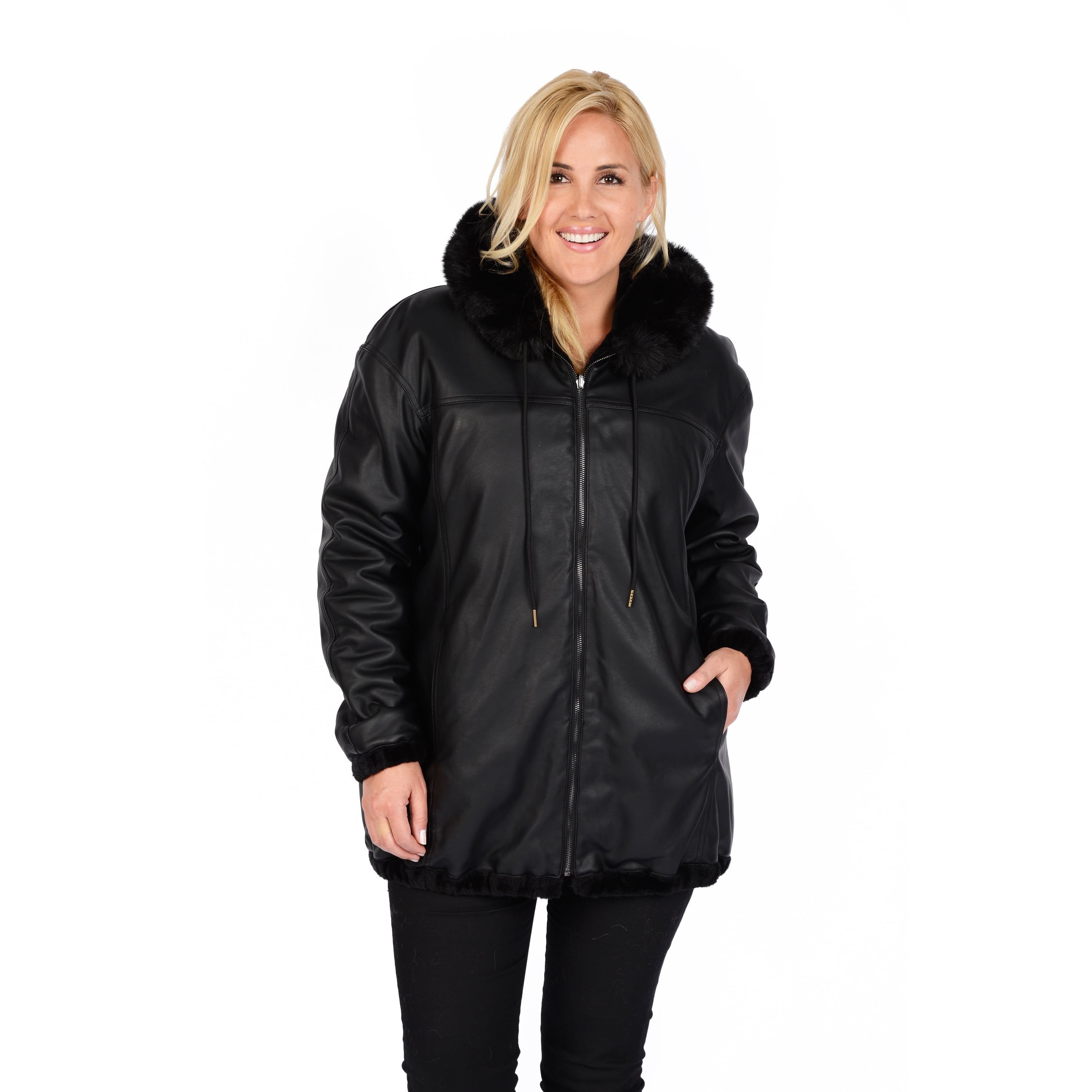 Women's Plus Reversible Faux Fur/Faux Leather Jacket - Walmart.com