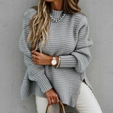 Outfmvch sweaters for women Sweater Half High Neck Loose Solid Color ...