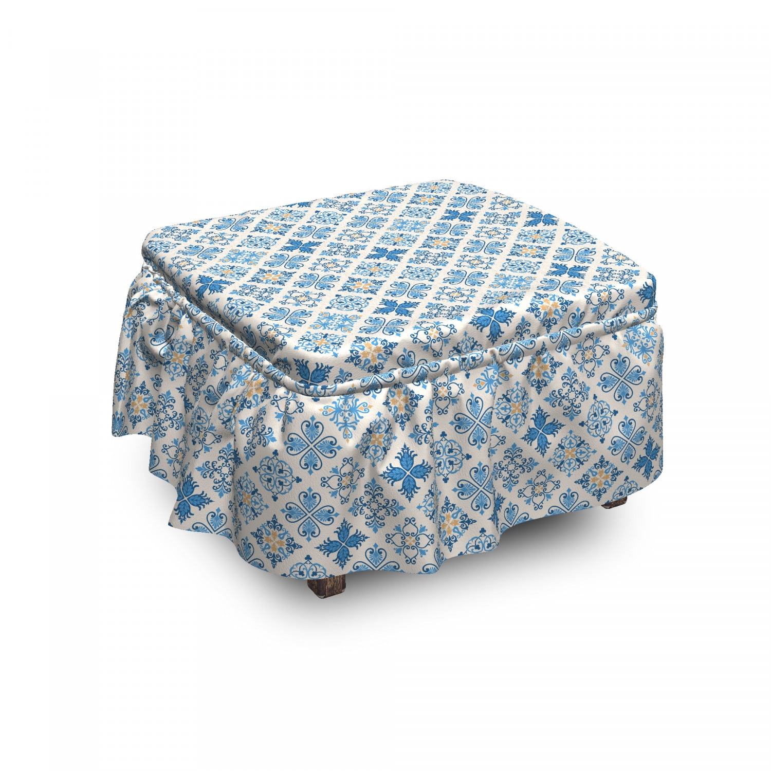 Oriental Ottoman Cover, Nostalgic and Floral Style, 2 Piece Slipcover ...