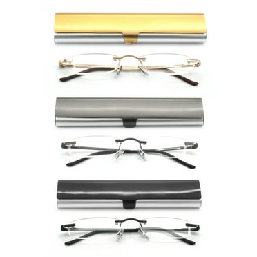 EYE ZOOM 2 Pack Compact Metal Rimless Reading Glasses with Light Slim ...