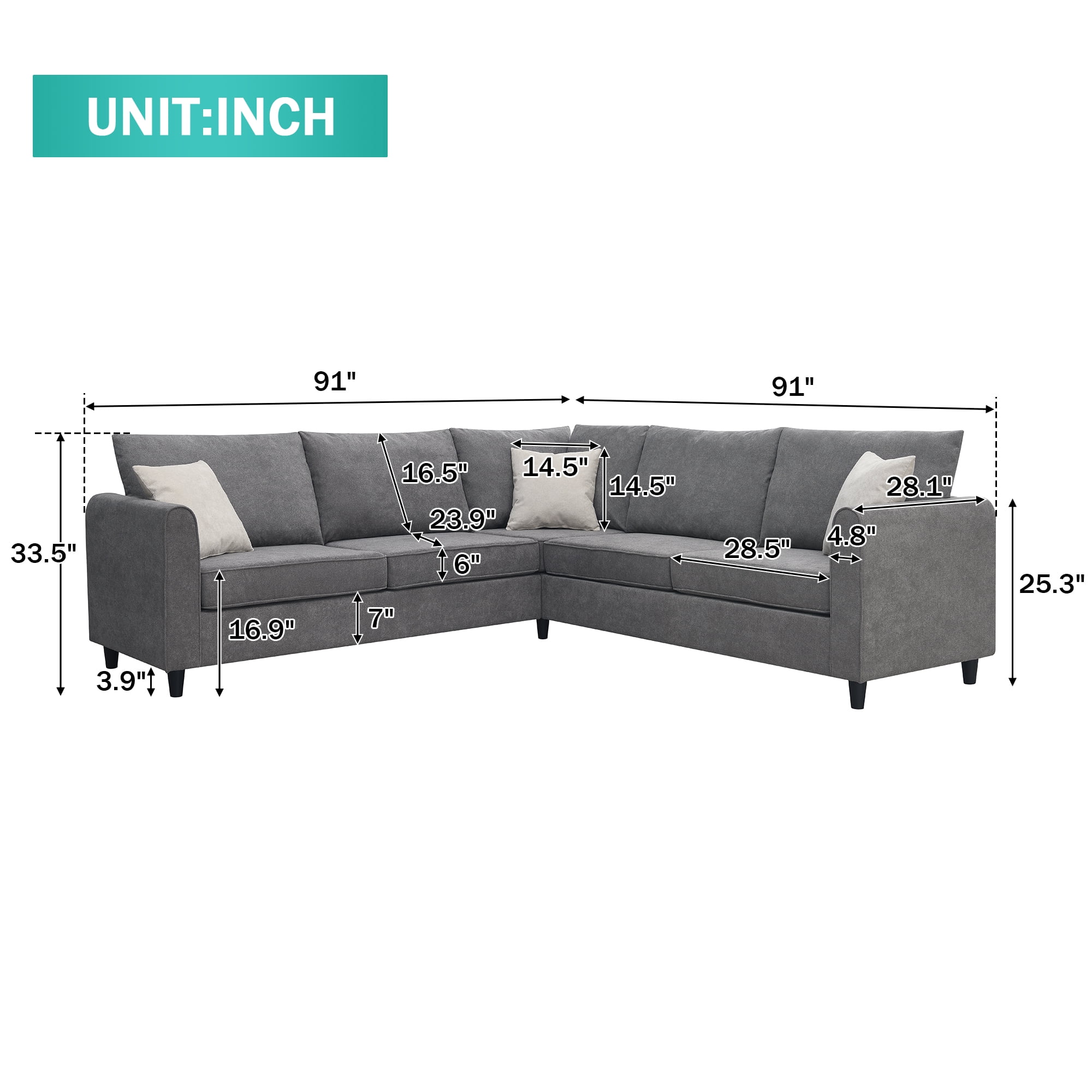 L Shaped Sofa Dimensions In Inches | Baci Living Room