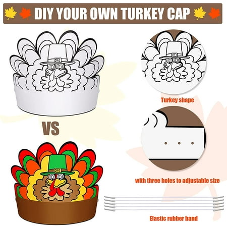 24 Pieces Color Your Own Turkey Crowns DIY Thanksgiving Turkey Hats ...