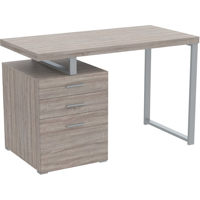 Safdie & Co. 47.25"L 3-Drawers Silver Metal Computer Desk in Dark Taupe ...