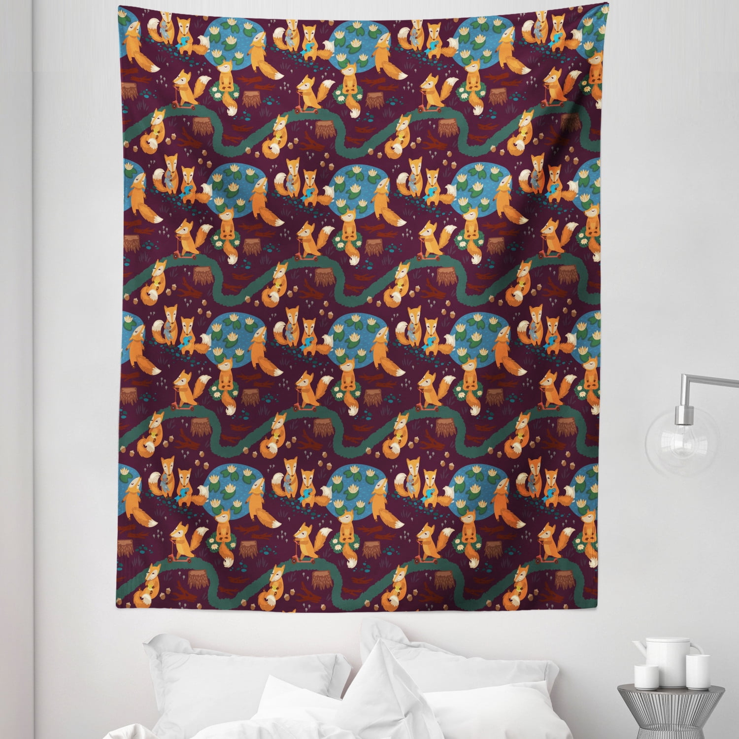 Fox Tapestry, Small Forest Animals Hunting Meditating and Eating in the ...