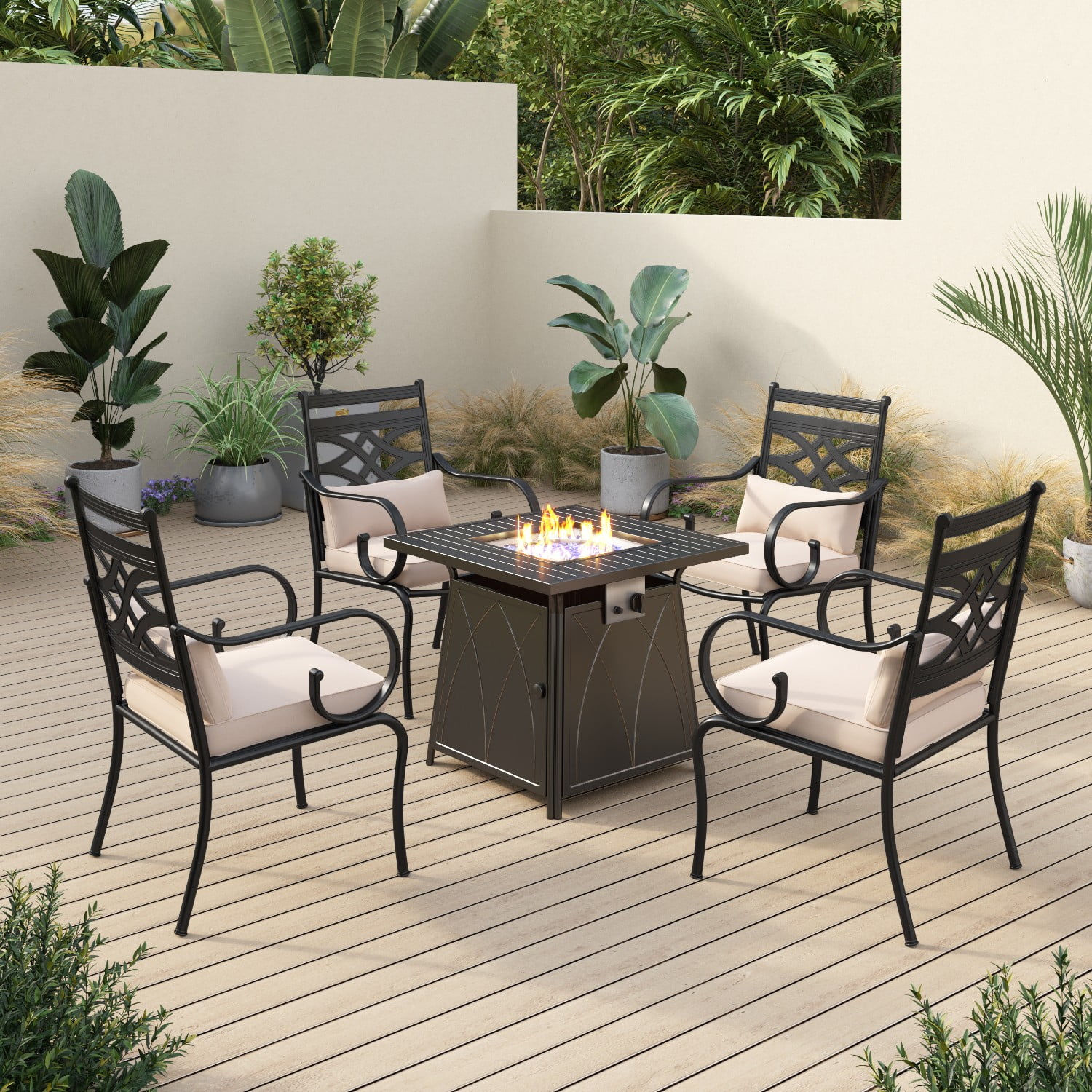 Sophia & William 5-Piece Outdoor Patio Dining Set 50,000 BTU Fire Pit ...