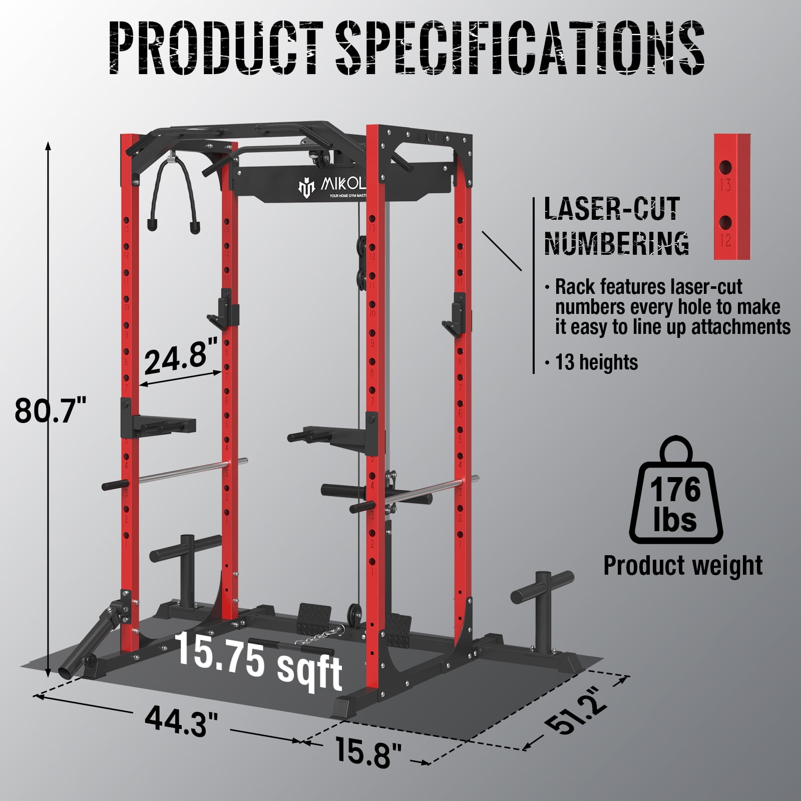 Mikolo Power Rack Cage with LAT Pulldown System, 1200LBS Capacity and ...