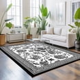 Black Flowers Washable Area Rug 3 x 5 ft Floral Geometric Classic ...