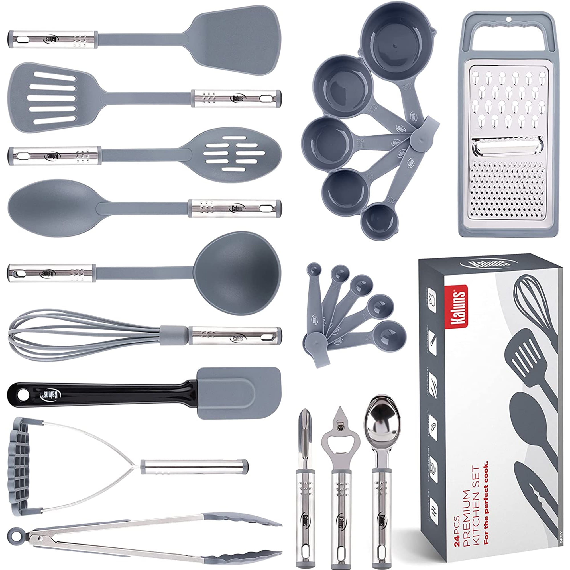 Kaluns 24pc Nylon and Stainless Steel Kitchen Utensils Set for Cooking ...