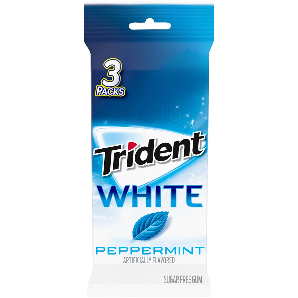 Trident White Sugar Free Gum, Peppermint Flavor, 3 Packs (48 Pieces ...