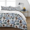 4 Piece Duvet Cover Set Queen, Blue Pumpkin on Wood Board Soft ...