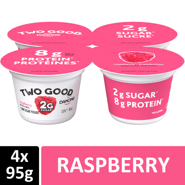 Two Good, Raspberry Yogurt, 2g sugar, 8g protein, 4x95g - Walmart.ca