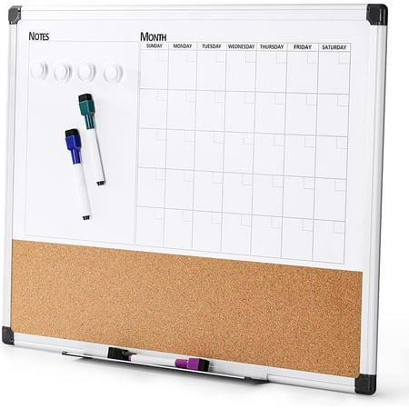 White Board Calendar Dry Erase, 18" x 24", 3-in-1 Combination Magnetic ...