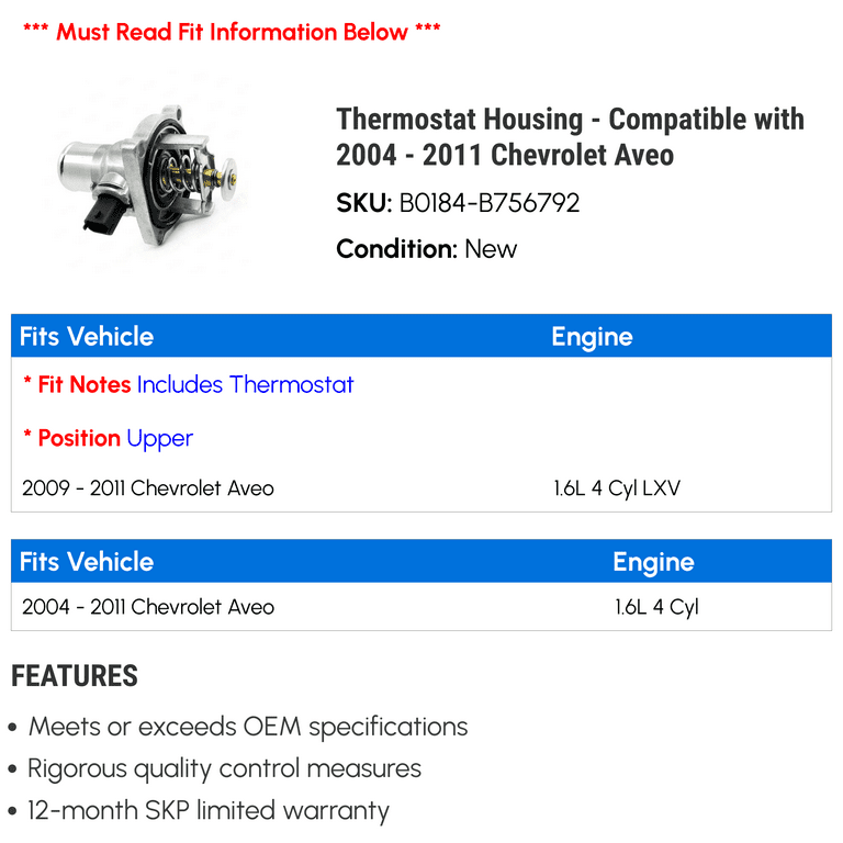 2009 Chevy Aveo Thermostat Housing BOXI 96984104 Thermostat Housing