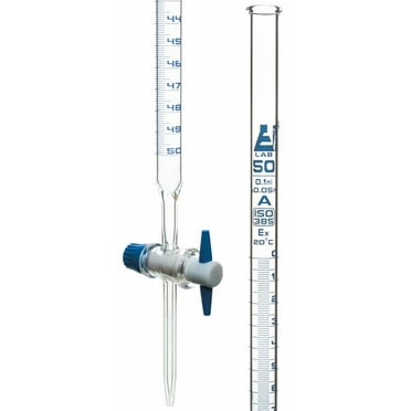 Lab Burette, 50mL - Class A - 0.1mL Amber Graduations - PTFE Stopcock ...