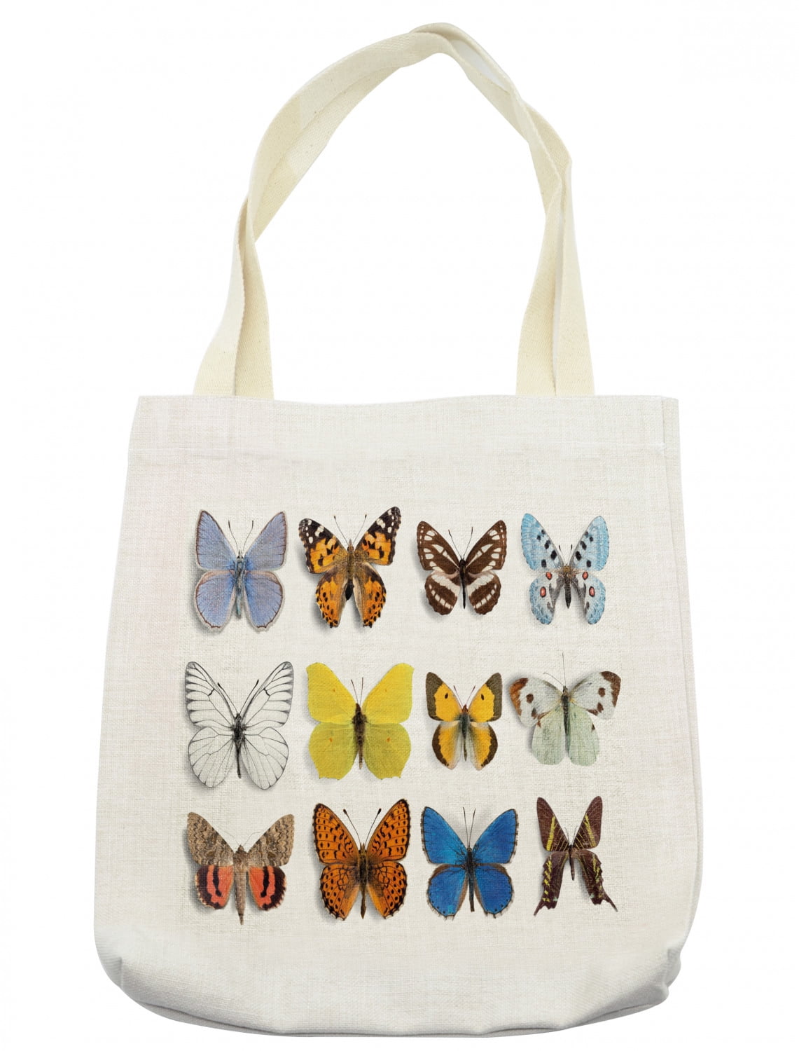 Colorful Tote Bag, Butterflies in Different Patterns Image on Plain ...