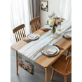 Burlap Table Runner 48 Inches Long, Idyllic Flowers on Teal Wooden Non ...