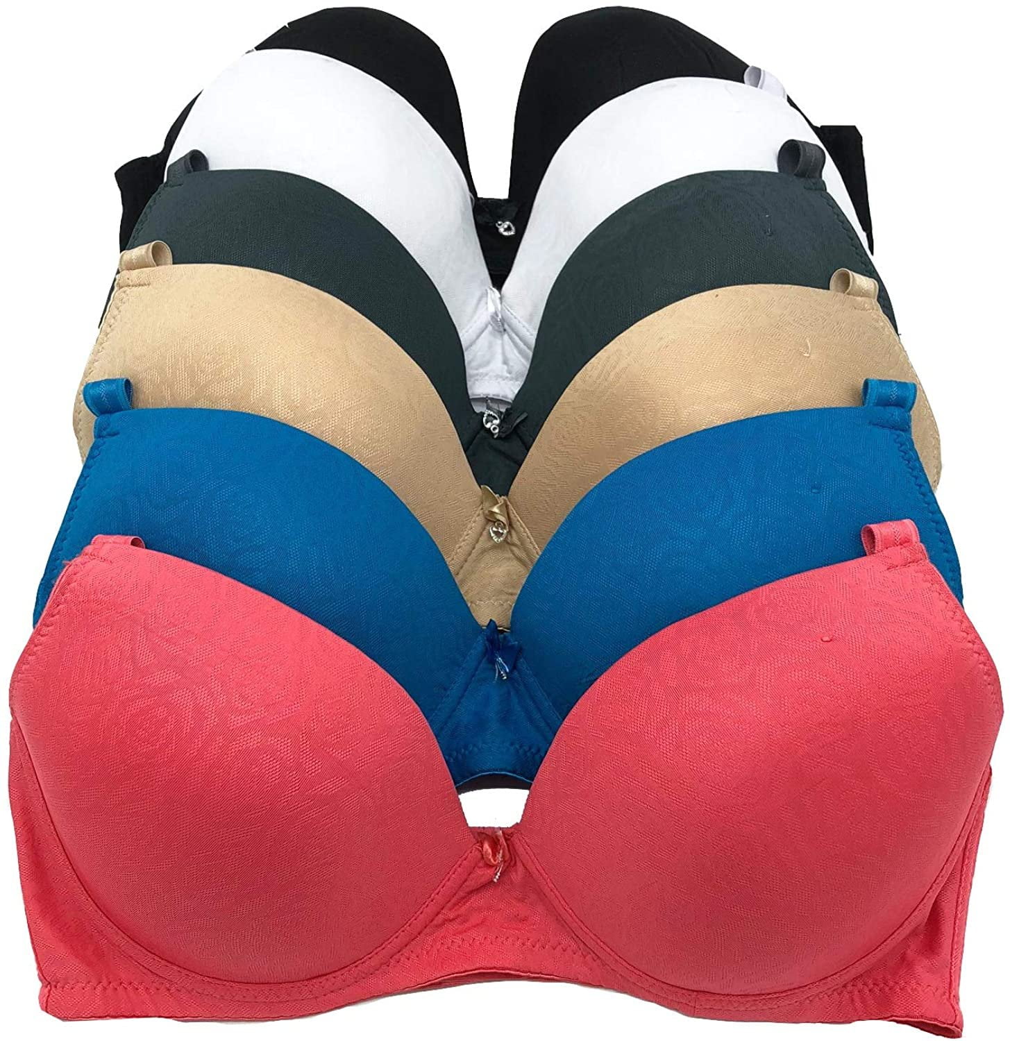 6 Pieces Plus Size Light Padded Wired Full Cupdemi Lace Plain Dddddd