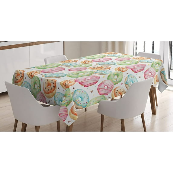 Watercolor Tablecloth, Delicious Donuts Pattern with Various Flavors ...
