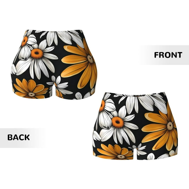 Workout Shorts for Women Yellow White Daisy Pattern Soft Workout Shorts for Women Yellow White Daisy Pattern Soft