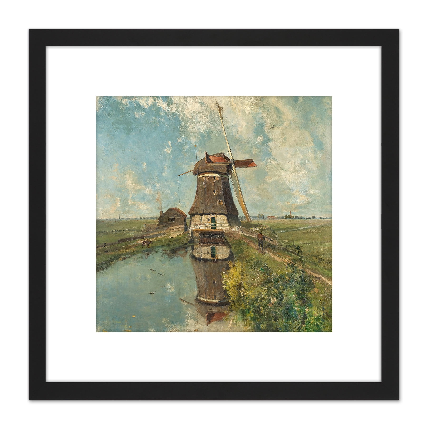 Paul Gabriel A Windmill On A Polder Waterway 8X8 Inch Square Wooden ...