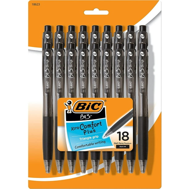 BIC BU3 Grip Retractable Ballpoint Pen, Medium Point (1.0mm), Black ...
