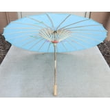 32" Inch Diameter Light Blue Floral Pattern Wood Bamboo Nylon Parasol ...