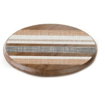 CounterArt White Tile Medallion Round Acacia Wood Lazy Susan Turntable ...